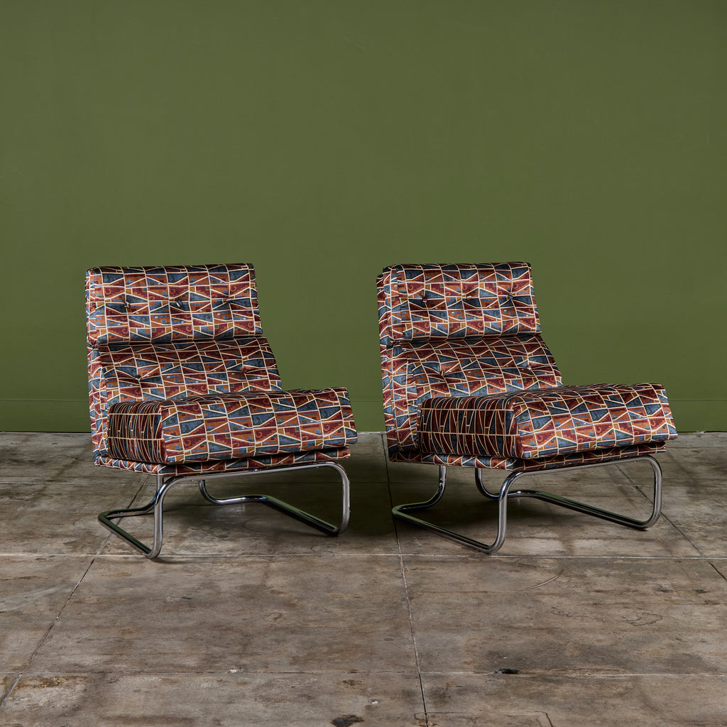 Pair of Tubular Cantilever Lounge Chairs with Brook Perdigon Textiles – DEN