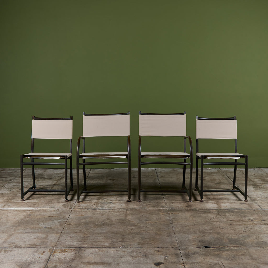 Set of Four Early Walter Lamb Bronze & Canvas Dining Chairs – DEN