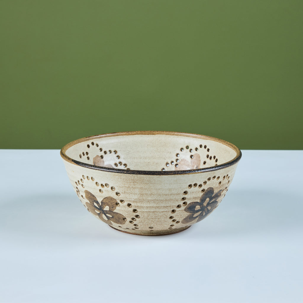 Studio Pottery Colander with Floral Motif – DEN
